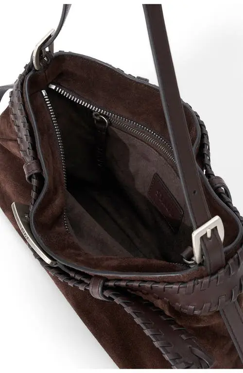 Staud Brooklyn Suede Shoulder Bag With Braided Leather Trim - Espresso