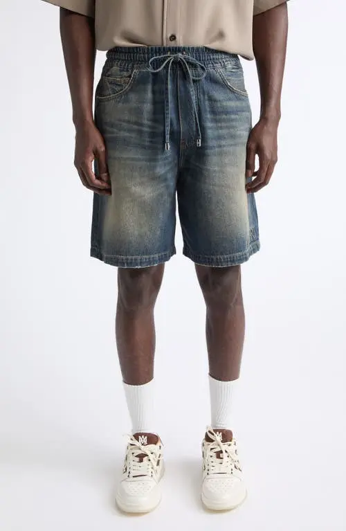 Amiri 3d Logo Drawstring Denim Shorts - Sandstone