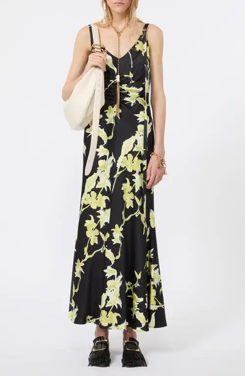 Sportmax Floral Stretch Satin Maxi Dress - Black