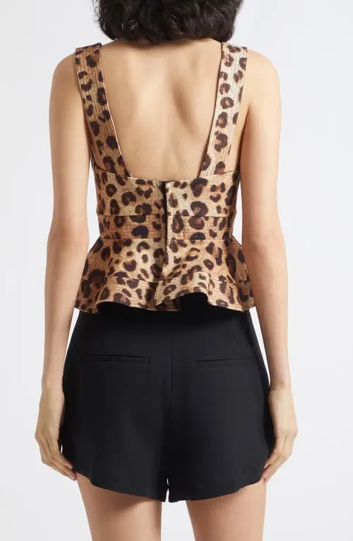 REISS Rema Leopard Print Bustier Peplum Top