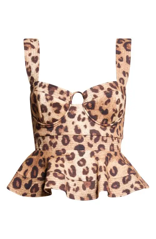 REISS Rema Leopard Print Bustier Peplum Top