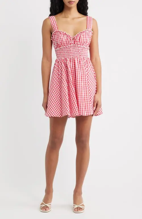 PETAL & PUP Naima Gingham Smocked Waist Minidress - Red Gingham