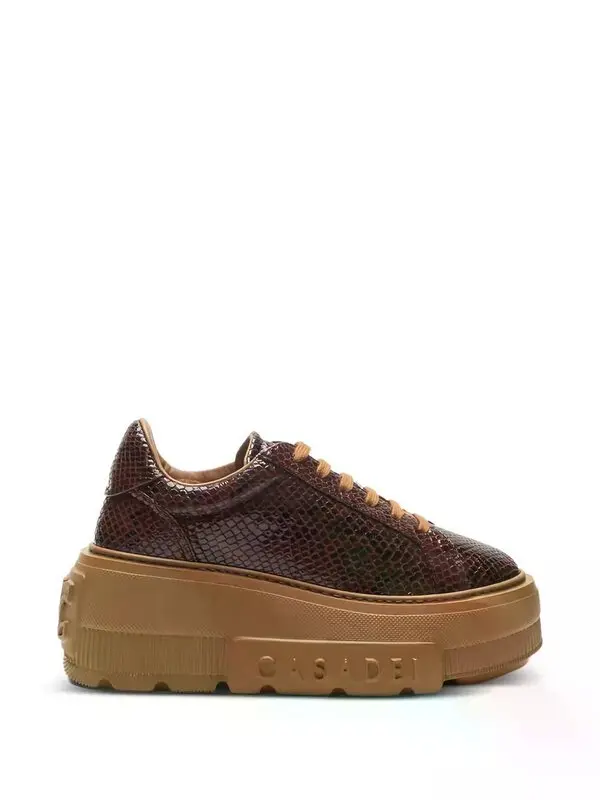 Casadei Burgundy Leather Snake-effect Platform Sneakers