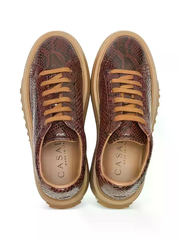 Casadei Burgundy Leather Snake-effect Platform Sneakers