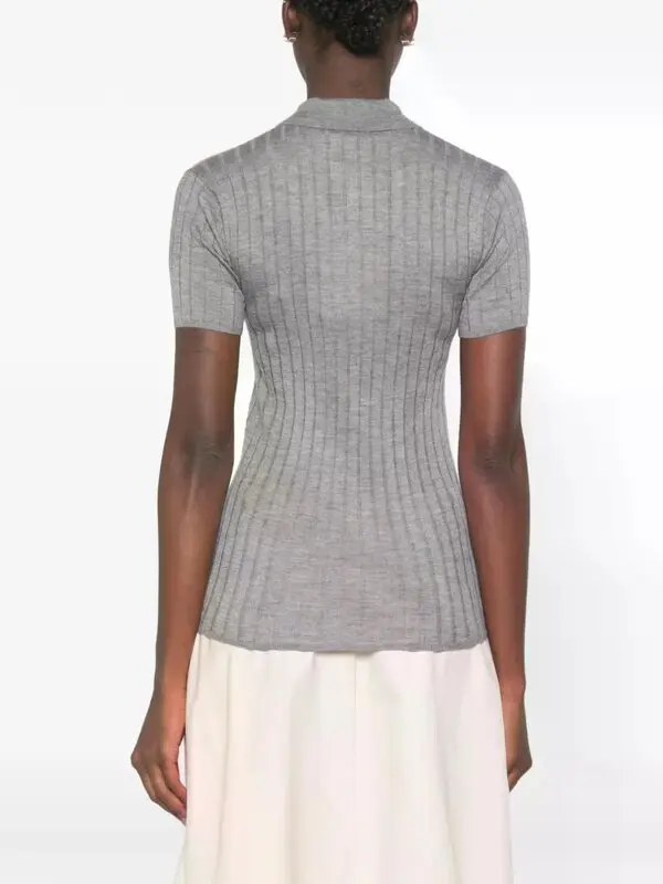 TOTEME Ribbed Knit Short Sleeve Polo