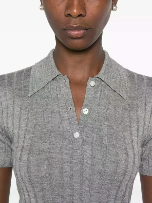 TOTEME Ribbed Knit Short Sleeve Polo