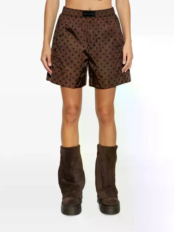 GANNI Polka-dot Logo-patch Wide-leg Shorts