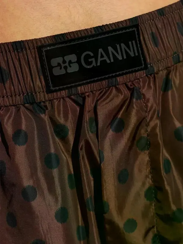 GANNI Polka-dot Logo-patch Wide-leg Shorts