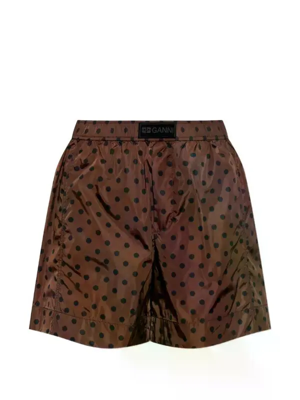 GANNI Polka-dot Logo-patch Wide-leg Shorts