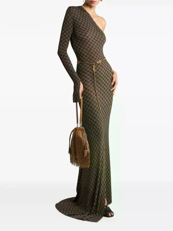 Etro Ribbed Long Dress With Micro Geometric Motif