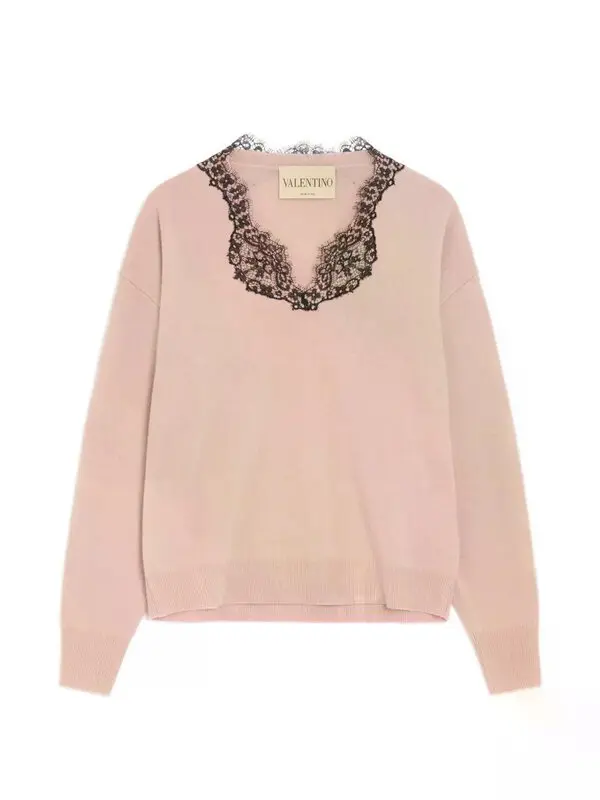 Valentino Garavani Cashmere Lace Trim V-neck Sweater