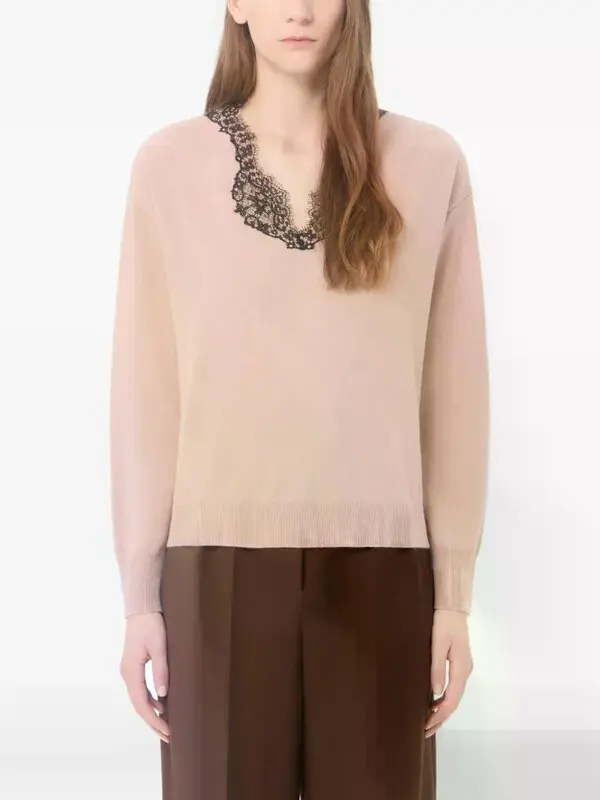 Valentino Garavani Cashmere Lace Trim V-neck Sweater