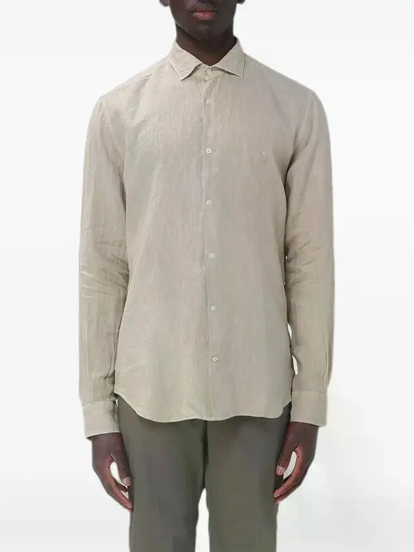 BROOKSFIELD Logo-embroidered Linen Shirt - Neutrals