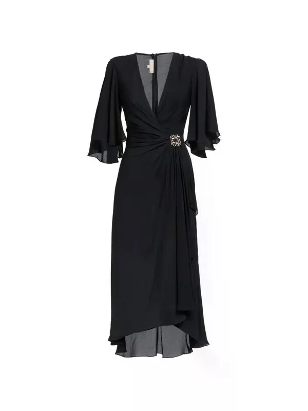 Elie Saab Gathered Silk V-neck Dress
