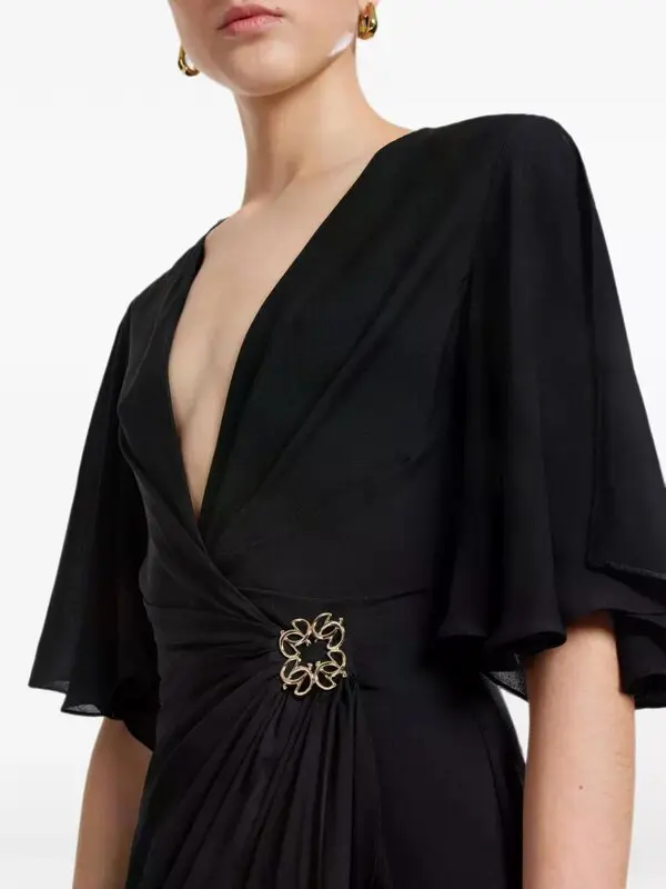 Elie Saab Gathered Silk V-neck Dress