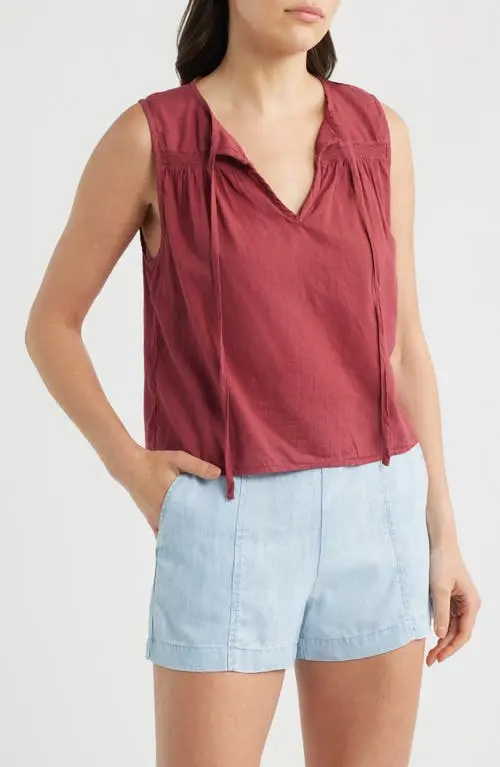 Bella Dahl Lace Trim Tie Neck Sleeveless Top - Dark Cherry