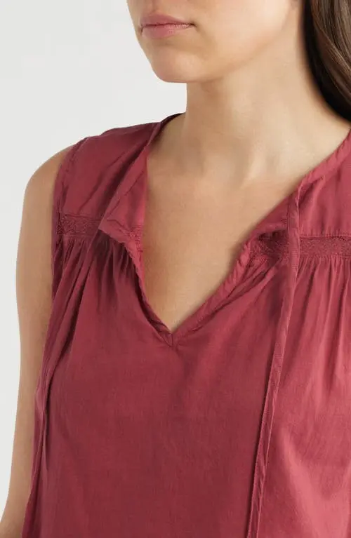 Bella Dahl Lace Trim Tie Neck Sleeveless Top