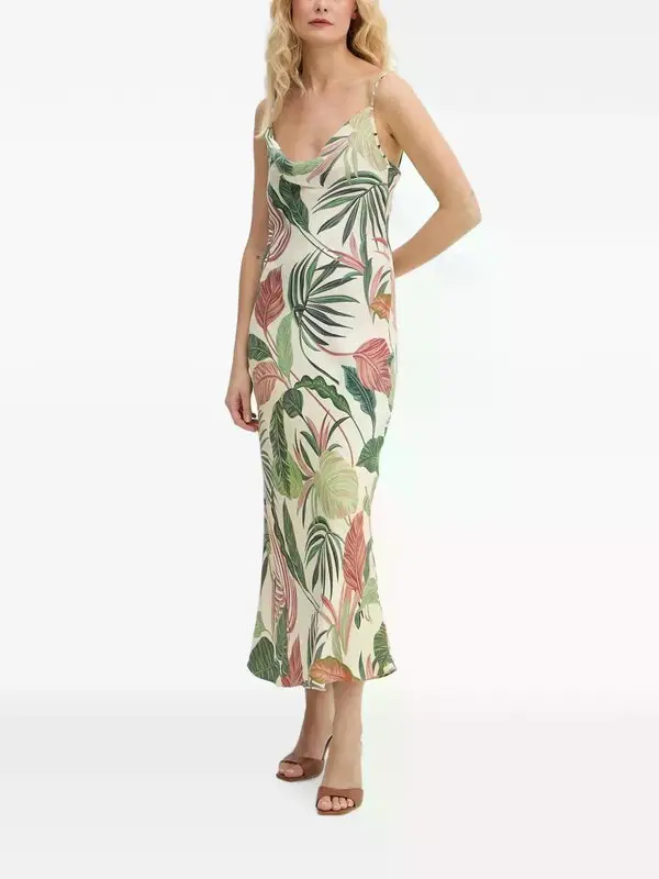 Guess Leaf-print Cowl Neck Midi Dress