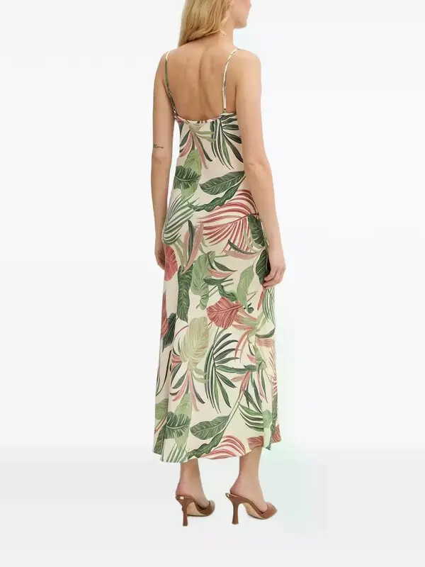 Guess Leaf-print Cowl Neck Midi Dress