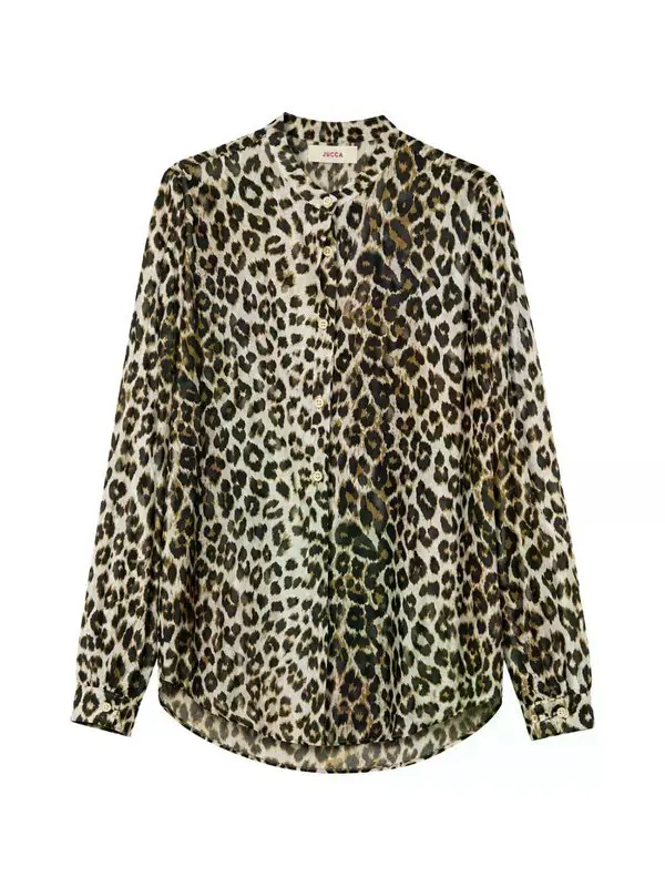 JUCCA Leopard Print Band Collar Shirt
