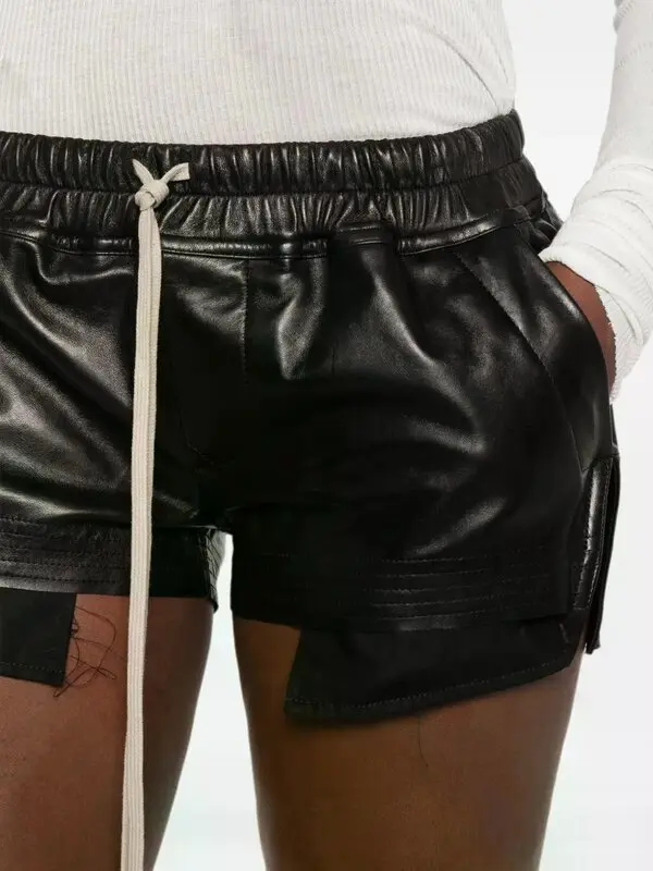 Rick Owens Fog Leather Drawstring Shorts