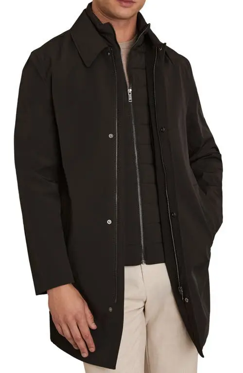 REISS Logan Water Resistant Overcoat With Removable Funnel Neck Insert - Brown