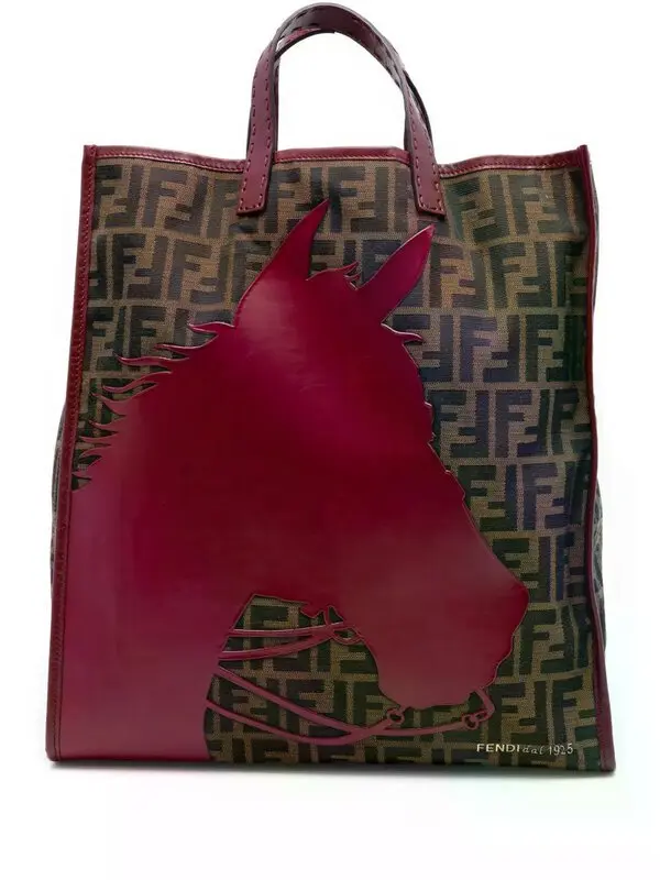 Fendi Zucca Canvas Selleria Horse Shopping Tote Bag - Brown