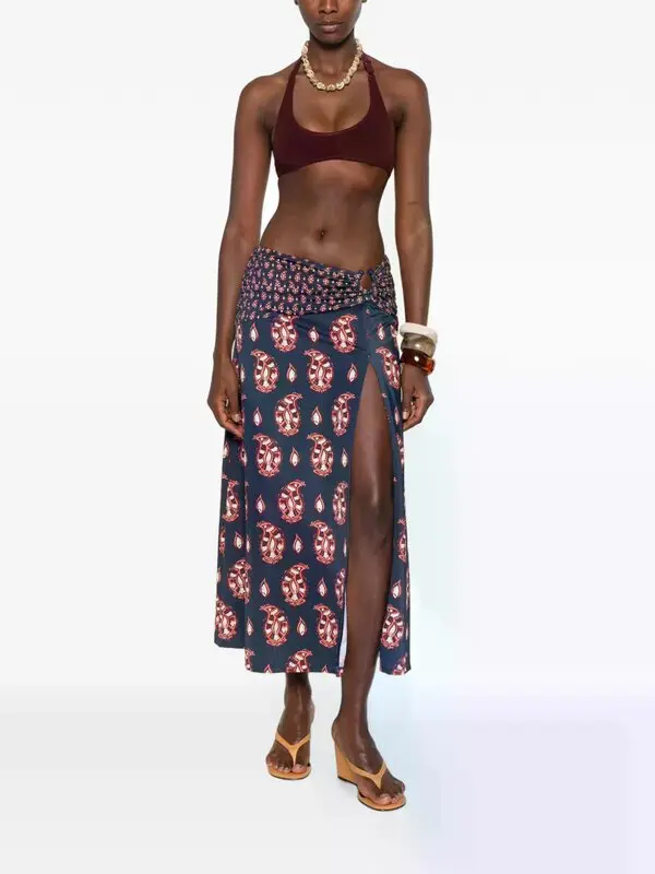 Johanna Ortiz Paisley Pattern Midi Skirt - Blue
