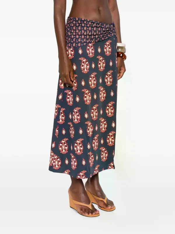 Johanna Ortiz Paisley Pattern Midi Skirt - Blue