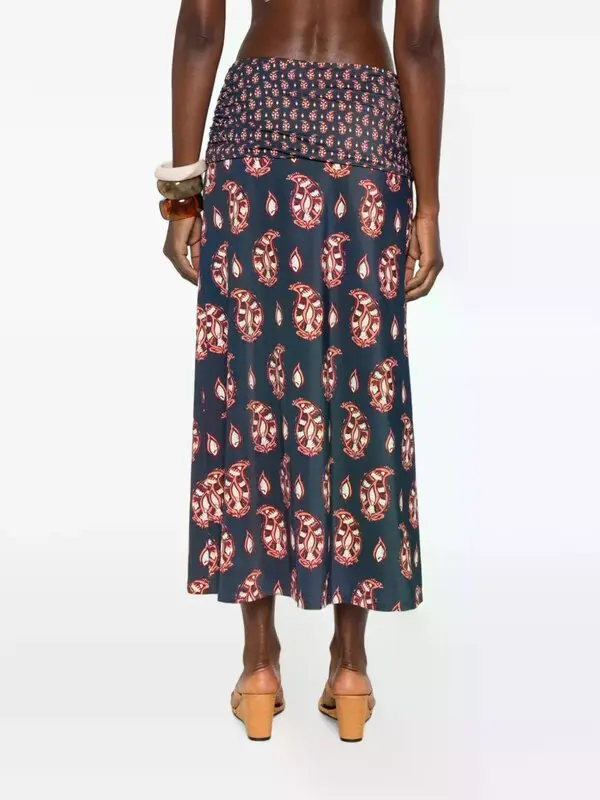 Johanna Ortiz Paisley Pattern Midi Skirt - Blue