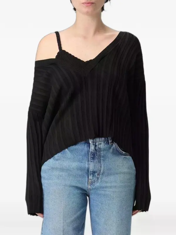 Moschino Cold-shoulder Ribbed V-neck Sweater