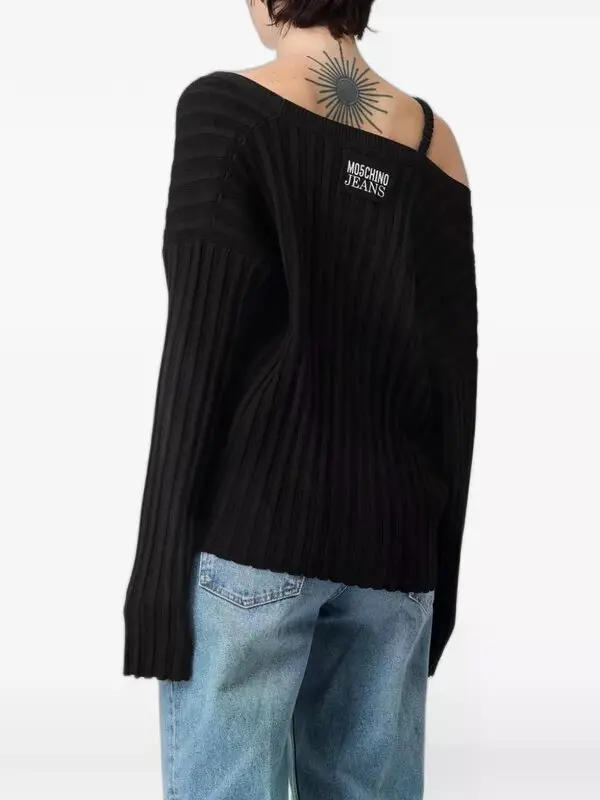 Moschino Cold-shoulder Ribbed V-neck Sweater