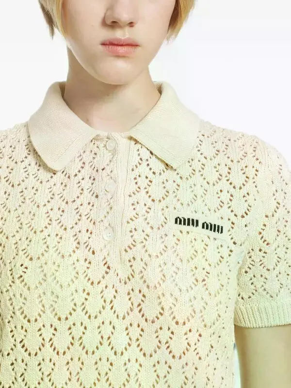 Miu Miu Logo Patch Pointelle-knit Mini Dress