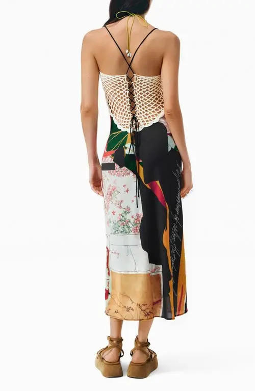 Desigual Patchwork Print Knit Maxi Dress With Lace Trim