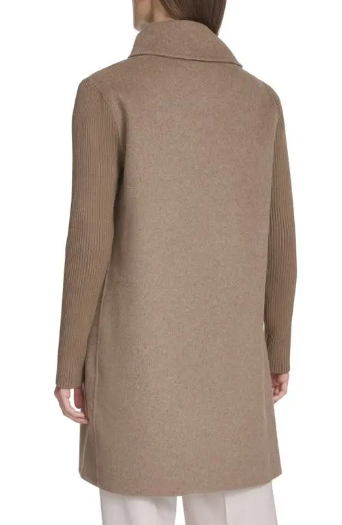 KENNETH COLE Rib Sleeve Mixed Media Coat