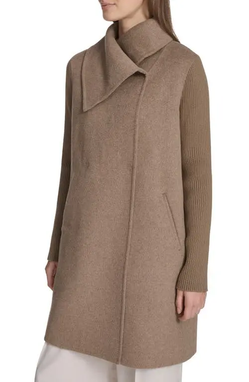 KENNETH COLE Rib Sleeve Mixed Media Coat