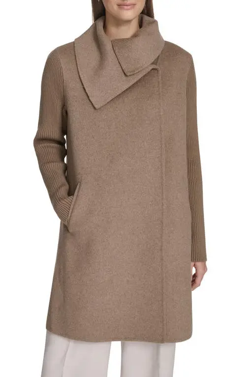 KENNETH COLE Rib Sleeve Mixed Media Coat