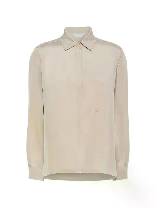 Max Mara Silk Shirt With Embroidered Logo - Neutrals