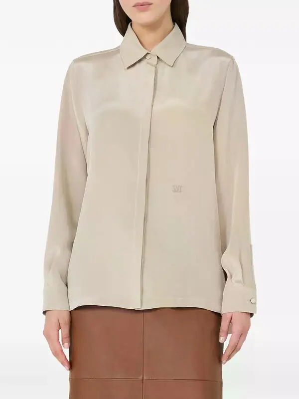 Max Mara Silk Shirt With Embroidered Logo - Neutrals