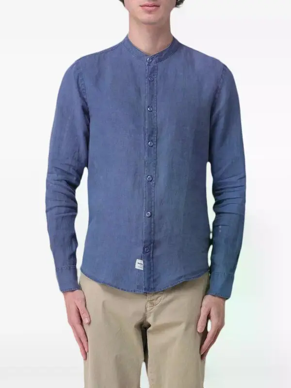 BLAUER. Linen Mandarin-collar Shirt - Blue