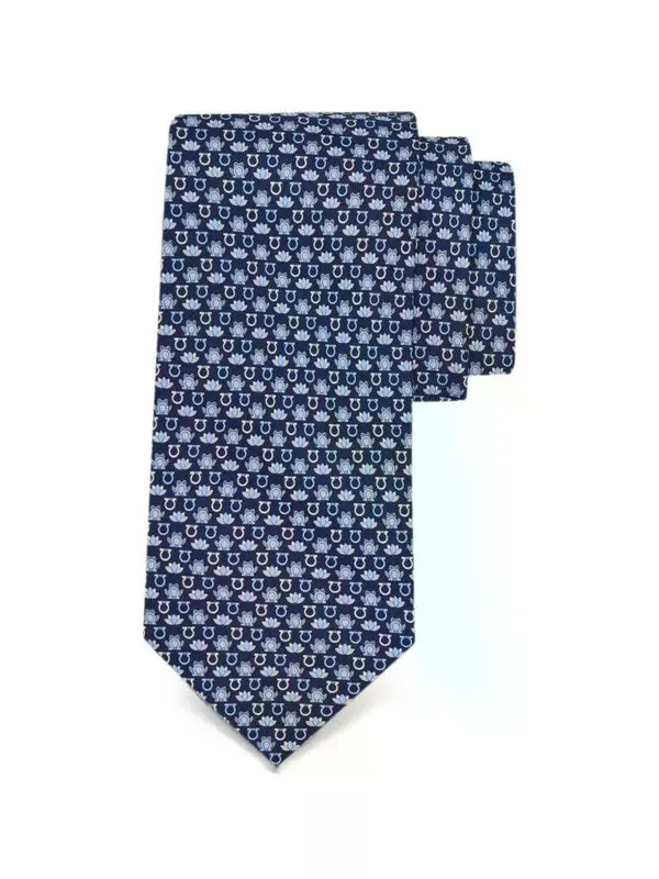 FERRAGAMO Frog Print Silk Neck Tie - Blue