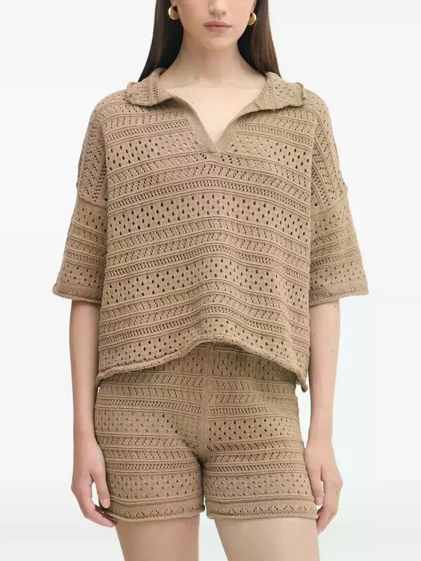 HAVEONE Crochet Knit Short Sleeve Set