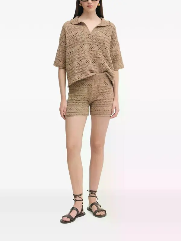 HAVEONE Crochet Knit Short Sleeve Set