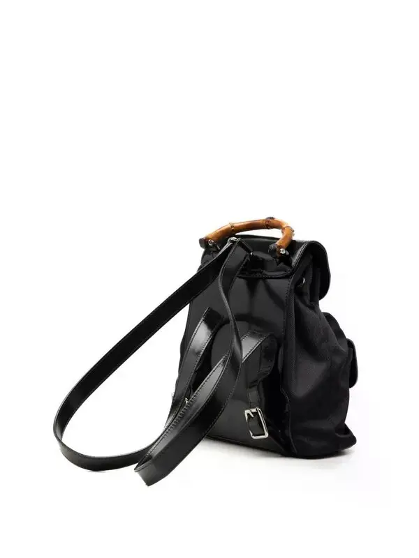 Gucci Nylon And Patent Bamboo Drawstring Backpack - Black