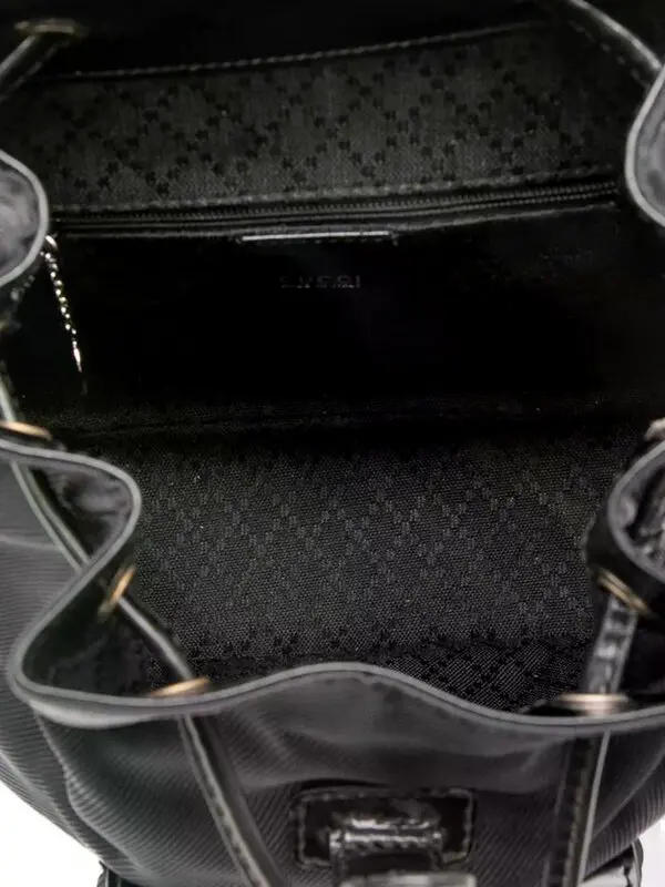 Gucci Nylon And Patent Bamboo Drawstring Backpack - Black