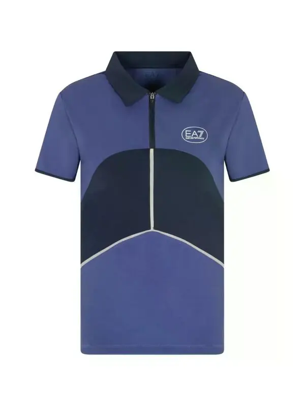 EA7 Logo Print Zip Polo