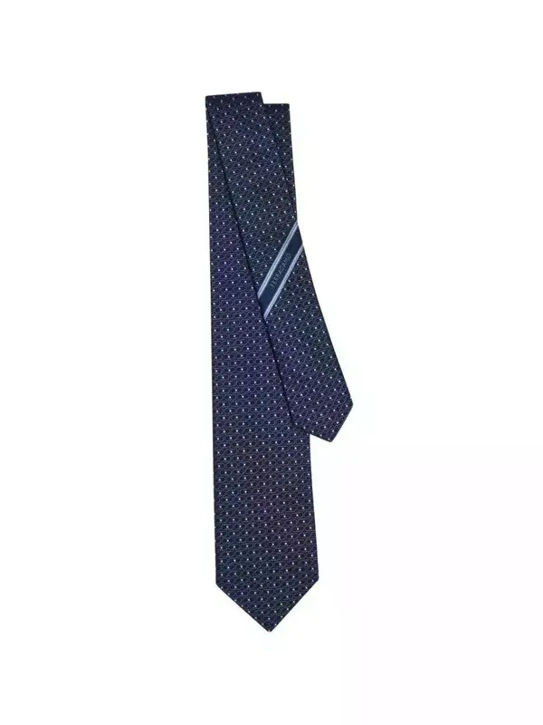 FERRAGAMO Double Gancini Silk Jacquard Tie - Blue