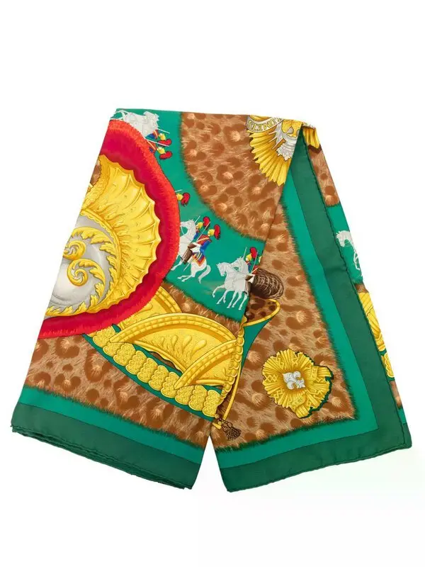 Hermès 1989 Casques Et Plumets Silk Scarf 90 Scarves - Green