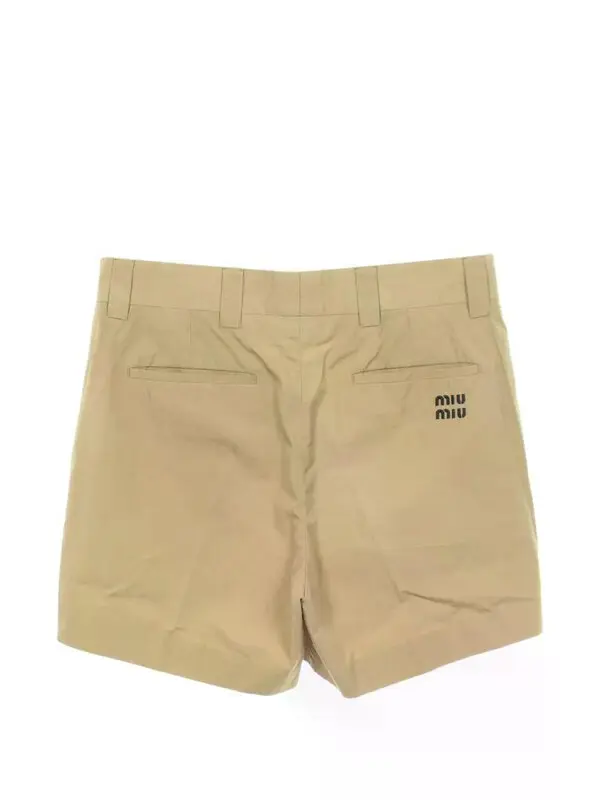 Miu Miu Logo Embroidered Beige Cotton Shorts