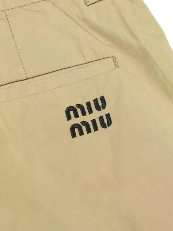 Miu Miu Logo Embroidered Beige Cotton Shorts